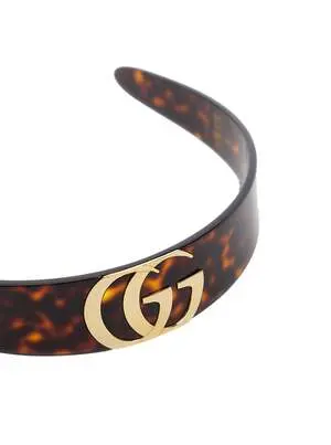 Gucci Headband With Tortoiseshell Print And Gg Plaque In Plastic