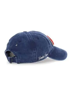 GOLDEN GOOSE Blue Baseball Cap With Front Logo Patch In Denim For