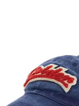 GOLDEN GOOSE Blue Baseball Cap With Front Logo Patch In Denim For