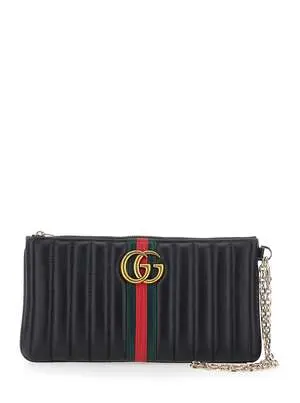 Gucci Marmont' Black Clutch With Chain Shoulder Strap And Web Stripe With Gg Plaque On The Front In Leather For - Multicolor