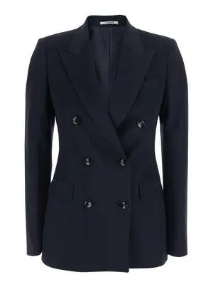 Tagliatore Blue Double-breasted Jacket With Peak Revers In Wool Blend For - Multicolor