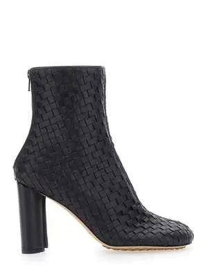 BOTTEGA VENETA Bottega Veneta Women 'Cherry' Black Ankle Boots With All-Over Intreccio Design In Leather Women