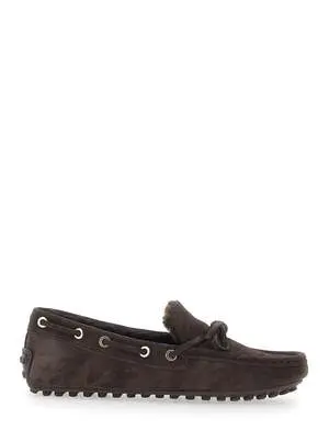 TOD'S Brown Loafers With Rounded Toe And Front Bow Detail In Suede For - Multicolor