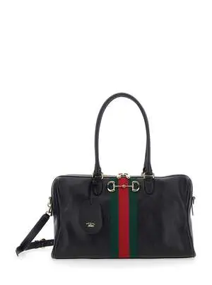 Gucci Horsebit Web Large Boston In Gg Canvas - Multicolor