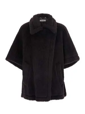 Max Mara Tebe' Cape With Button Collar And Kimono Sleeves In Wool Blend For - Brown