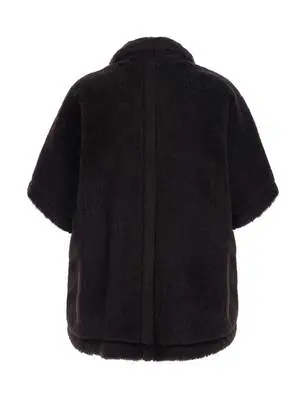 Max Mara Tebe' Cape With Button Collar And Kimono Sleeves In Wool Blend For - Brown