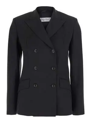 Max Mara Mirra' Brown Double-breasted Jacket With Peak Revers In Stretch Wool For - Multicolor