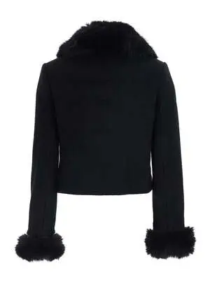 SELF-PORTRAIT Black Jacket With Fur Cuffs And Notched Collar, In Wool, Black