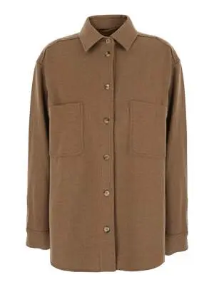 Max Mara Ladino' Beige Shirt With Classic Collar And Two Patch Pockets On The Front In Wool Blend For - Multicolor