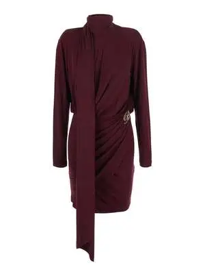 Blumarine Bordeaux Dress With Draped Detail On The Side In Viscose Blend For - Multicolor