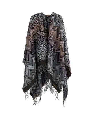 MISSONI Missoni Women Multicolor Cape With Fringed Hem And Zigzag Motif In Wool For Women
