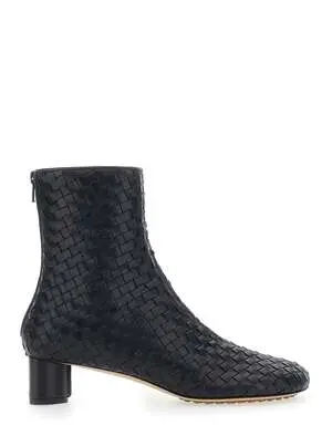 Bottega Veneta Cherry' Black Ankle Boots With All-over Intreccio Design In Leather - Multicolor