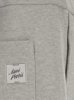AMI Paris Grey Pants With Drawstring Waist And Logo Patch On The Back In Cotton For
