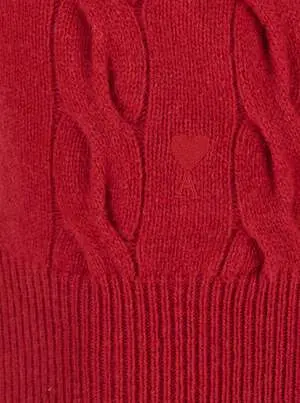 AMI Paris Red Crew-neck Sweater With Cable-knit And Tone-on-tone Adc Embroidery On The Front In Wool For - Multicolor