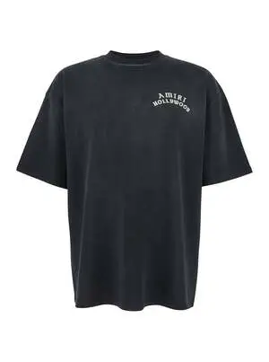 Amiri Black Crewneck T-shirt With Logo Lettering On Front And Rear In Cotton - Multicolor
