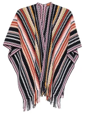 Missoni Zig-zag Knit Poncho With Fringes