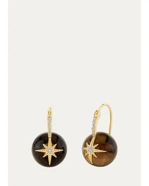 SYDNEY EVAN 14k Yellow Gold Smoky Quartz Cocktail Earrings With Diamond Starburst - Multi