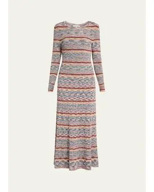 Veronica Beard Nami Striped Rib-knit Midi-dress - Rust Multi