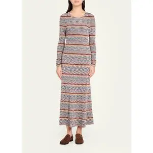Veronica Beard Nami Striped Rib-knit Midi-dress