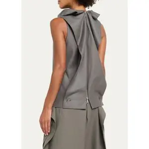 Issey Miyake Wool Draped Cowl-neck Sleeveless Top