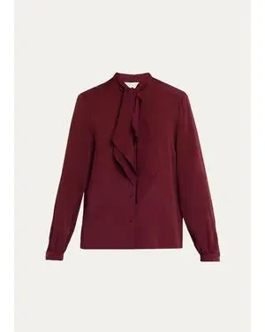 Max Mara Silk Charmeuse Scarf-neck Button-down Blouse - Wine