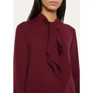 Max Mara Silk Charmeuse Scarf-neck Button-down Blouse