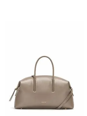 DEMELLIER Demellier Stockholm Midi Mini Structured Leather Handbag With Adjustable Strap Grey