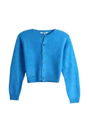 Auralee Cropped Mini Cardigan With Round Neck & Button Front - Navy