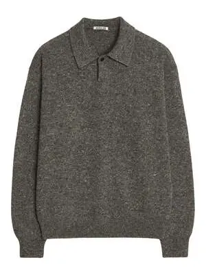 Auralee Cashmere Nep-knit Polo Shirt With Classic Collar - Grey