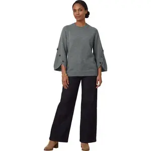 JESSICA LONDON Button Cuff Bell Sleeve Sweater - Slate