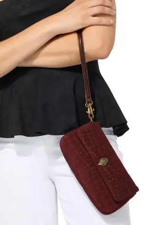Kurt Geiger Pickle Croc Embossed Leather Shoulder Bag - Medium Red
