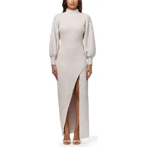 Naked Wardrobe Fuzzy Knit Maxi Dress Bone