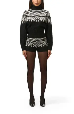 Naked Wardrobe Fair Isle Knit Hot Pants - Black
