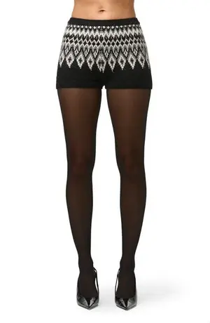 Naked Wardrobe Fair Isle Knit Hot Pants - Black
