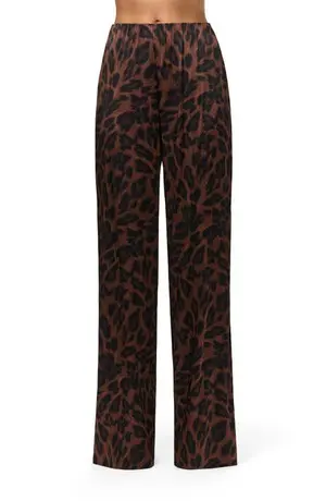 Naked Wardrobe Leopard Print High Waist Stretch Silk Wide Leg Pants - Brushed Leopard