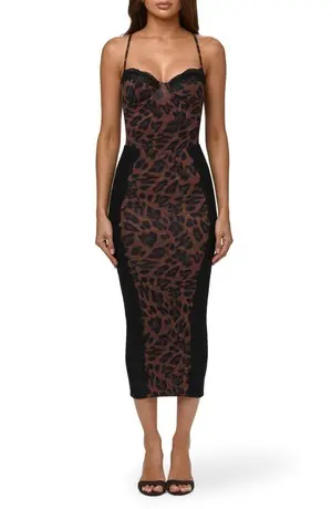 Naked Wardrobe Leopard Print High Waist Midi Skirt