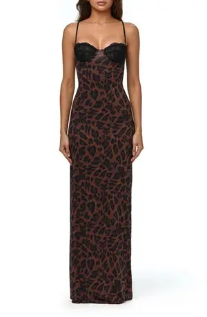 Naked Wardrobe Lace Trim Leopard Print Maxi Dress - Brushed Leopard