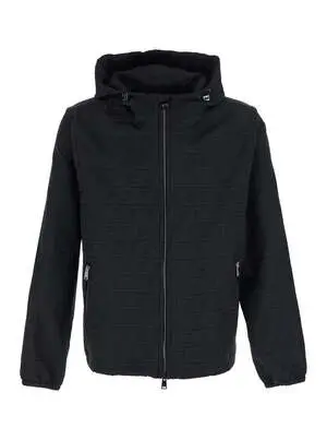 Fendi Black Jacket With Drawstring Hood And All-over Ff Motif In Tech Fabric For - Multicolor