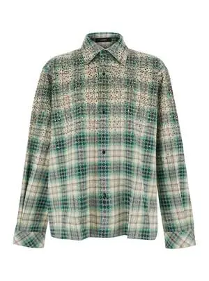 Amiri Green Shirt With Crystal Decoration And All-over Check Motif In Cotton For - Multicolor