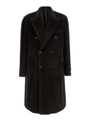 Tagliatore Londra' Double-breasted Coat With Peak Revers And Logo Detail On The Revers In Wool - Brown