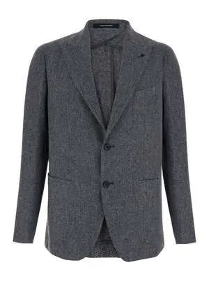 Tagliatore Grey Single-breasted Jacket With Peak Revers And Herringbone Motif In Wool For - Gray
