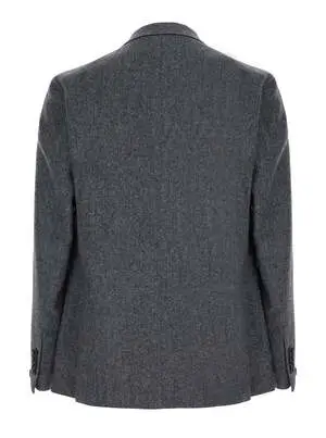 Tagliatore Grey Single-breasted Jacket With Peak Revers And Herringbone Motif In Wool For - Gray