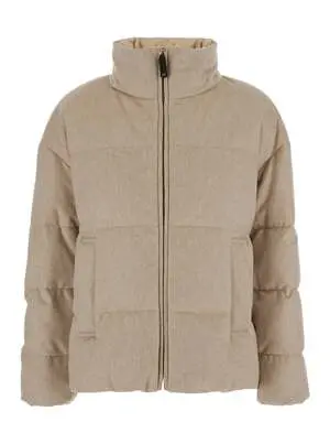 Max Mara Divina' Beige Down Jacket With High Collar And Reversible Design In Cashmere And Tech Fabric For