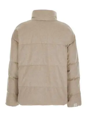 Max Mara Divina' Beige Down Jacket With High Collar And Reversible Design In Cashmere And Tech Fabric For