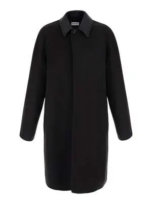Burberry Brown Coat With Check Motif Collar In Wool And Cashmere For - Multicolor