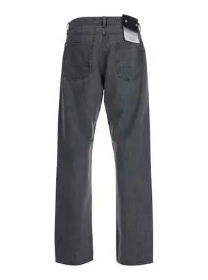 Stone Island Grey Loose Jeans With Five-pocket Design And Logo Patch On The Back In Denim For