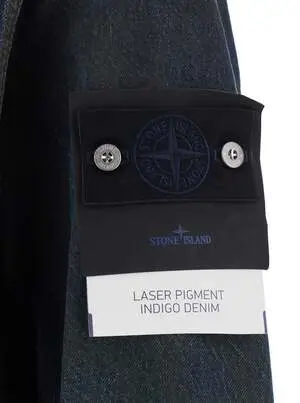 Stone Island Blue Jacket With Classic Collar And Logo Patch On The Sleeve In Denim For