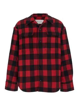 AMI Paris Red Shirt With Cuban Collar And All-over Check Motif In Wool For - Multicolor