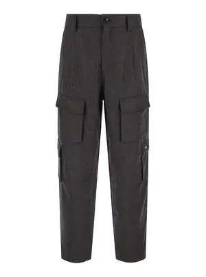 Brunello Cucinelli Brown Pants With Cargo Pockets And Belt Loops In Virgin Wool - Multicolor