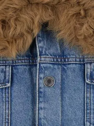 AMI Paris Light Blue Jacket With Removable Fur Collar And Logo Patch On The Back In Denim For